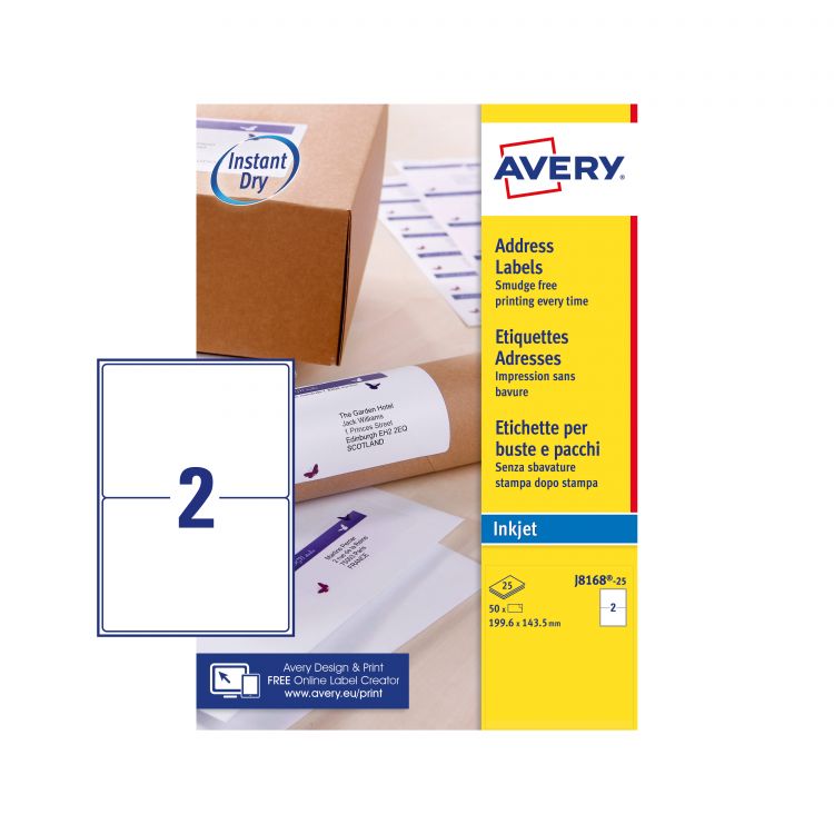 Avery J8166-25 Parcel Labels, 25 Sheets, 2 Labels per Sheet (50 labels ...