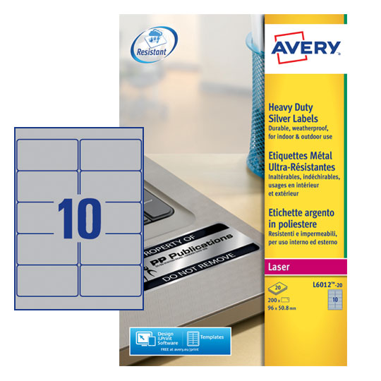 Avery L6012-20 Resistant Labels, 20 Sheets, 10 Labels per Sheet (200 ...