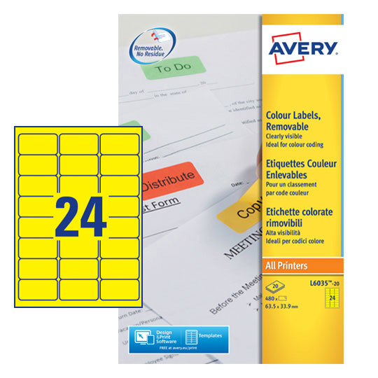 Avery L6035-20 Removable Labels, 20 Sheets, 24 Labels per Sheet (480 ...