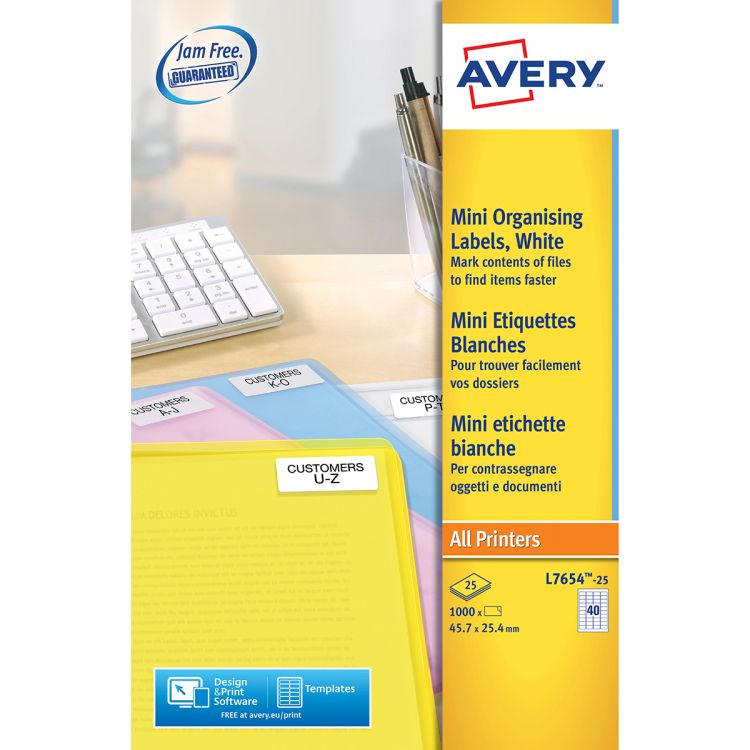 Avery L7654-25 Mini Multipurpose Labels, 25 Sheets, 40 Labels per Sheet (1000 labels) - Label King