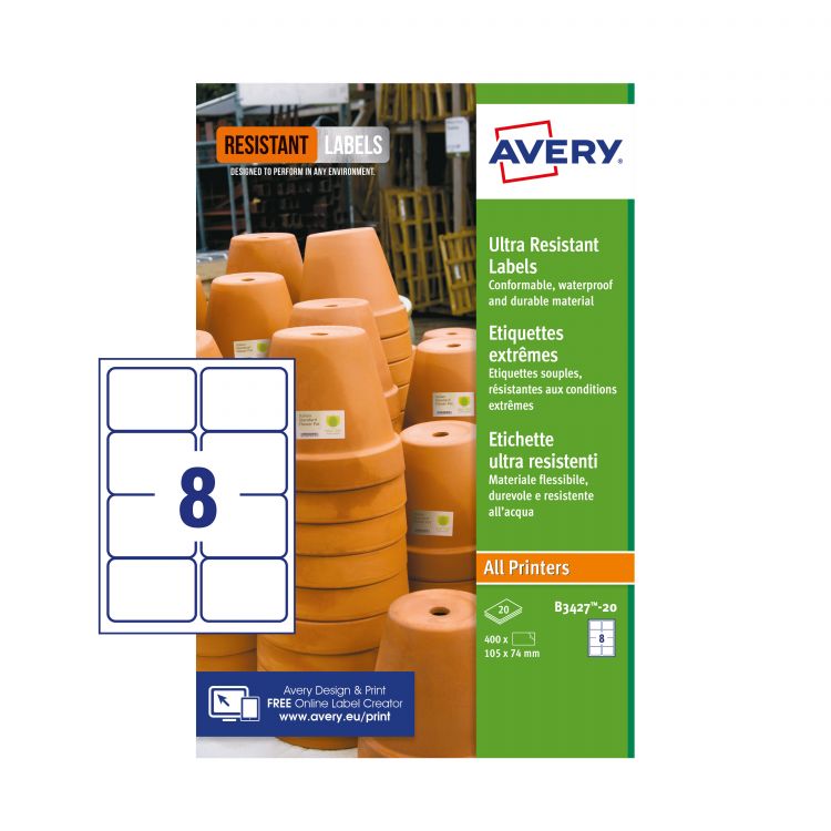 Avery B3427-20 Ultra Resistant Labels, 20 Sheets, 8 Labels per Sheet ...