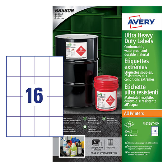 Avery B5274-50 Ultra Resistant Labels, 50 Sheets, 16 Labels per Sheet ...