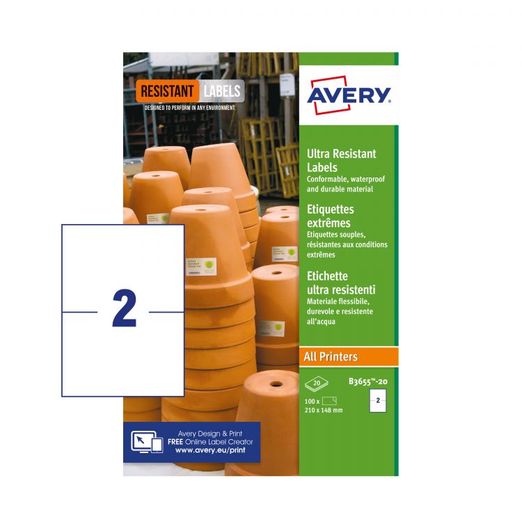 Avery B3655-20 Ultra Resistant Labels, 50 Sheets, 2 Labels per Sheet ...