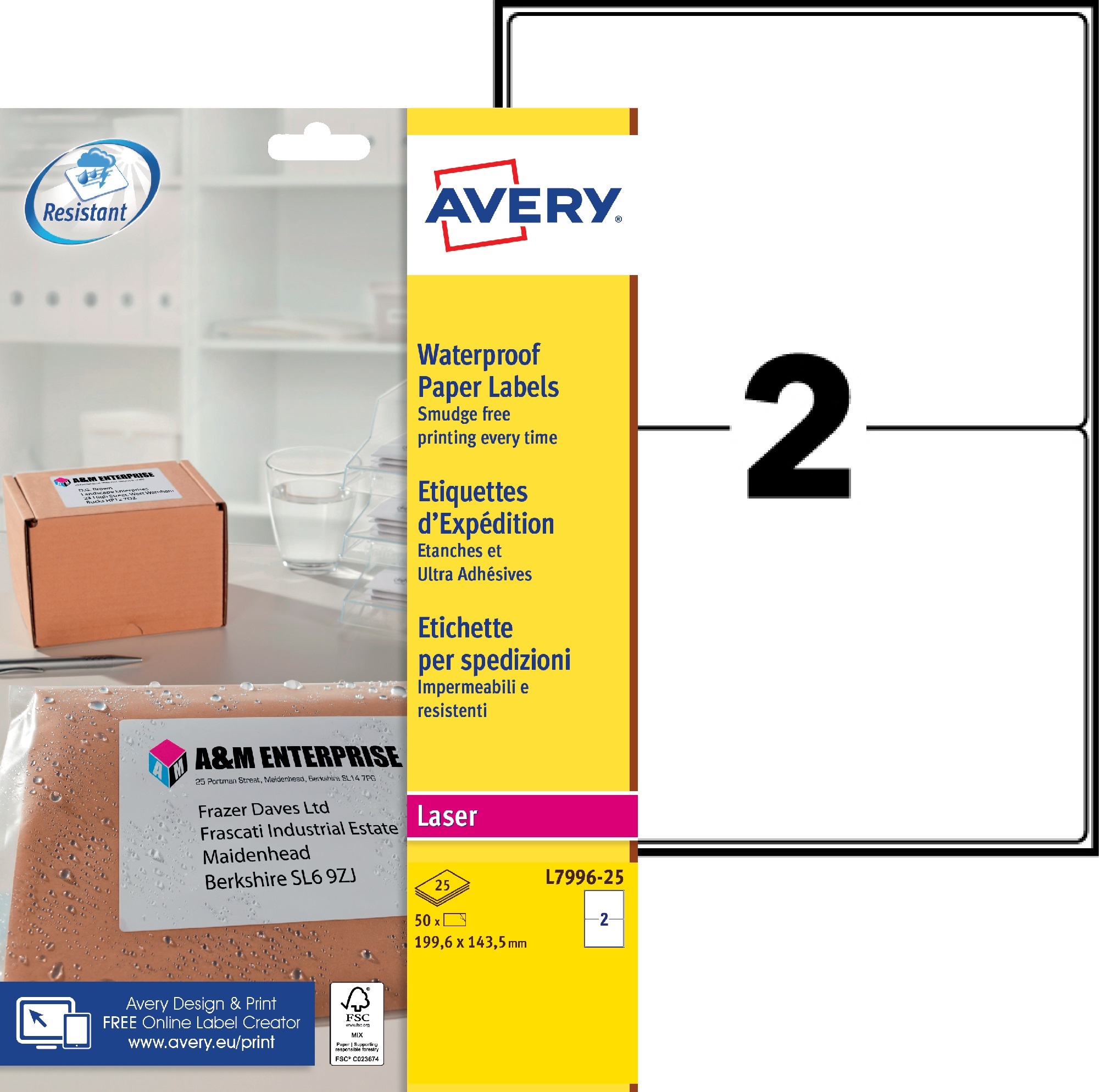 Avery L7996-25 Waterproof Labels, 25 Sheets, 2 Labels per Sheet (50 ...